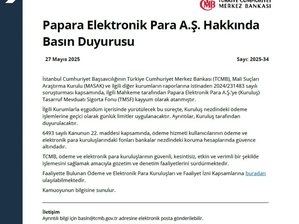Papara'ya kayyum atandı: Merkez Bankası güvence verdi - Dosya Haber